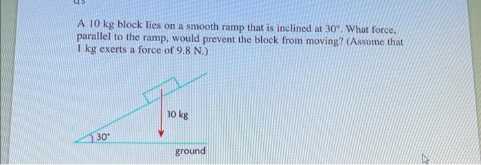 Solved A 10 kg block lies on a smooth ramp that is inclined | Chegg.com