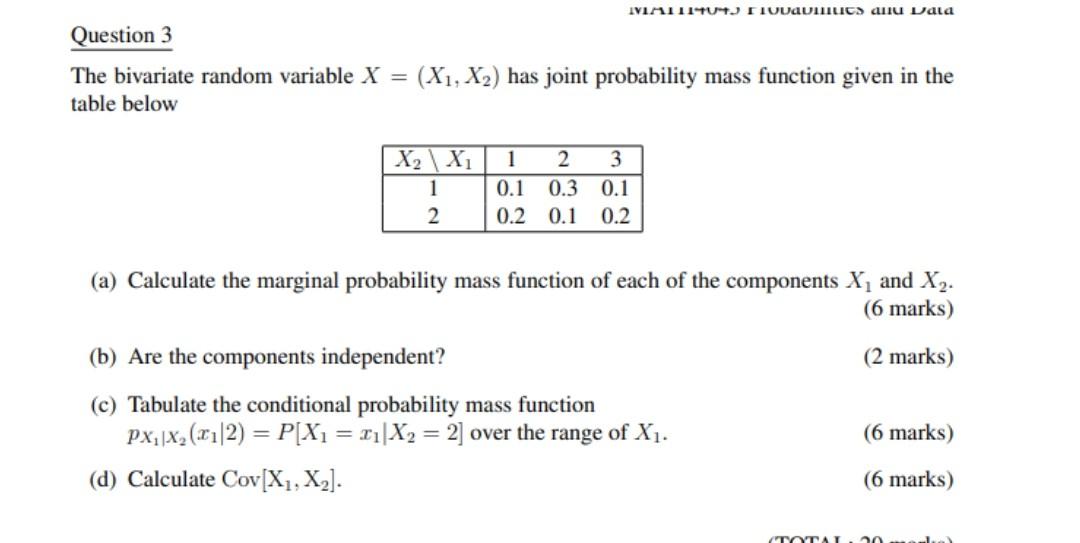 Solved The bivariate random variable X=(X1,X2) has joint | Chegg.com