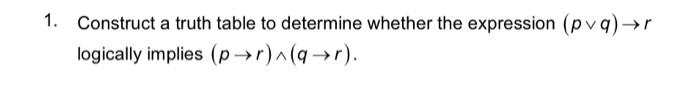 Solved 1. Construct a truth table to determine whether the | Chegg.com