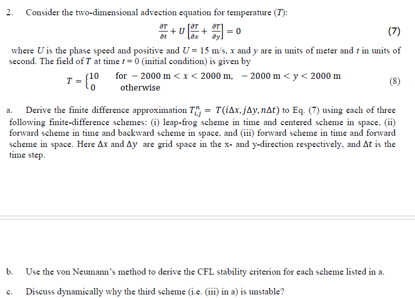 Solved Consider the two-dimensional advection equation for | Chegg.com