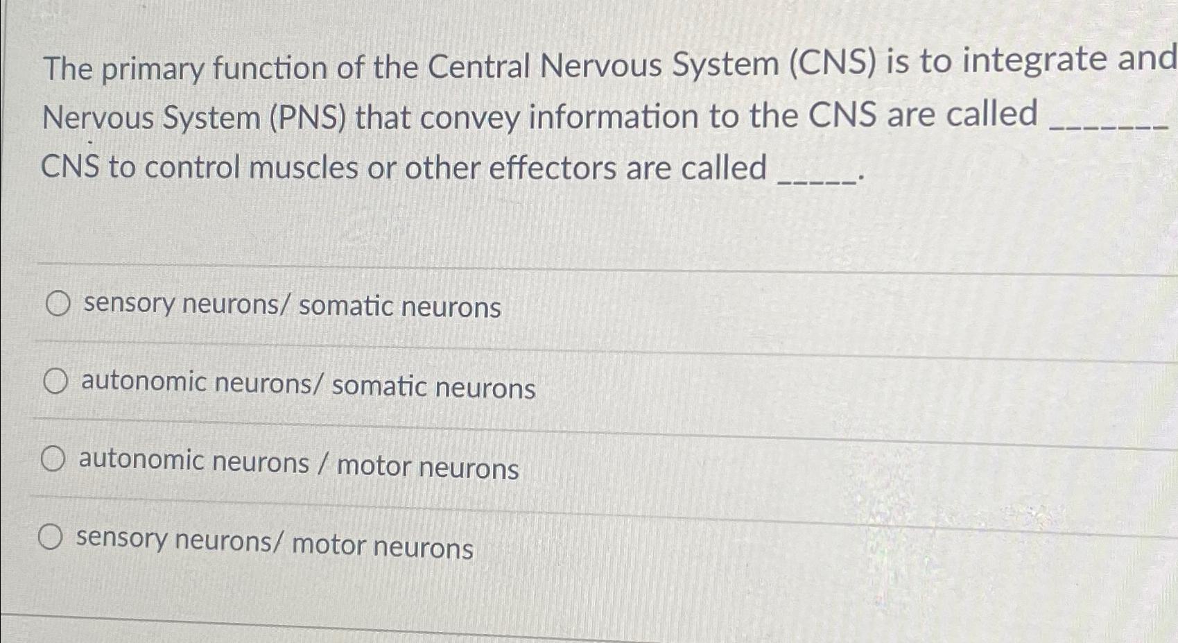 Solved The primary function of the Central Nervous System | Chegg.com