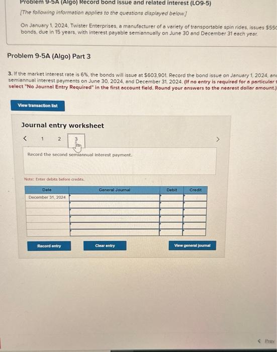 Solved Required information Problem 9.5A (Algo) Record bond | Chegg.com