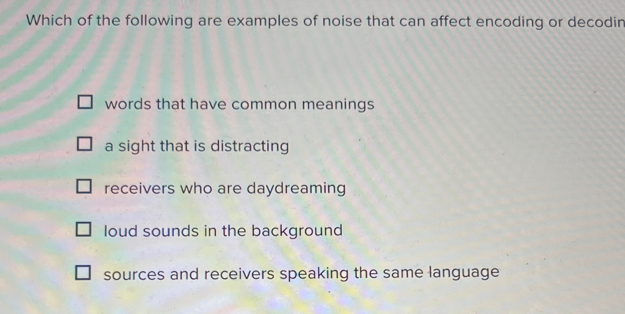 Solved Which of the following are examples of noise that can | Chegg.com