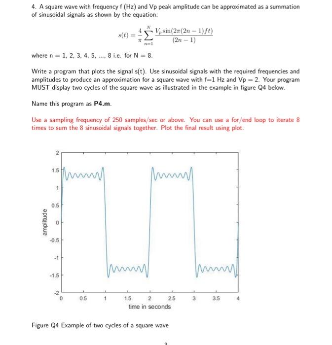 Solved 4. A square wave with frequency f( Hz) and Vp peak | Chegg.com