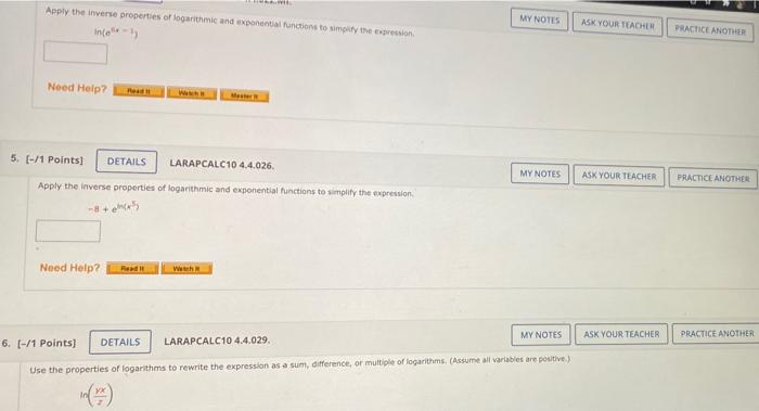 Solved 1 Apply the inverse properties of logarithmic and | Chegg.com