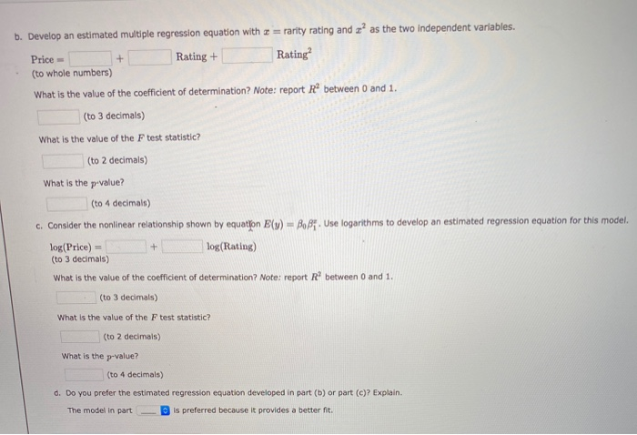 Solved b. Develop an estimated multiple regression equation | Chegg.com