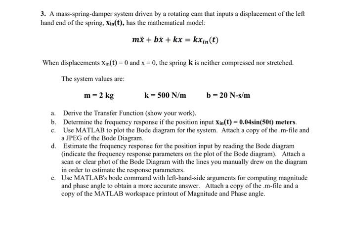 Solved 3. A mass-spring-damper system driven by a rotating | Chegg.com