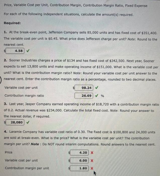 Solved Price, Variable Cost per Unit, Contribution Margin, | Chegg.com