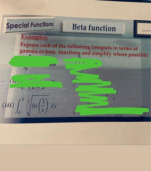 Solved Special Functions Beta function Examples: Express | Chegg.com