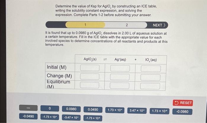 Solved Determine the value of Ksp for AgIO, by constructing | Chegg.com