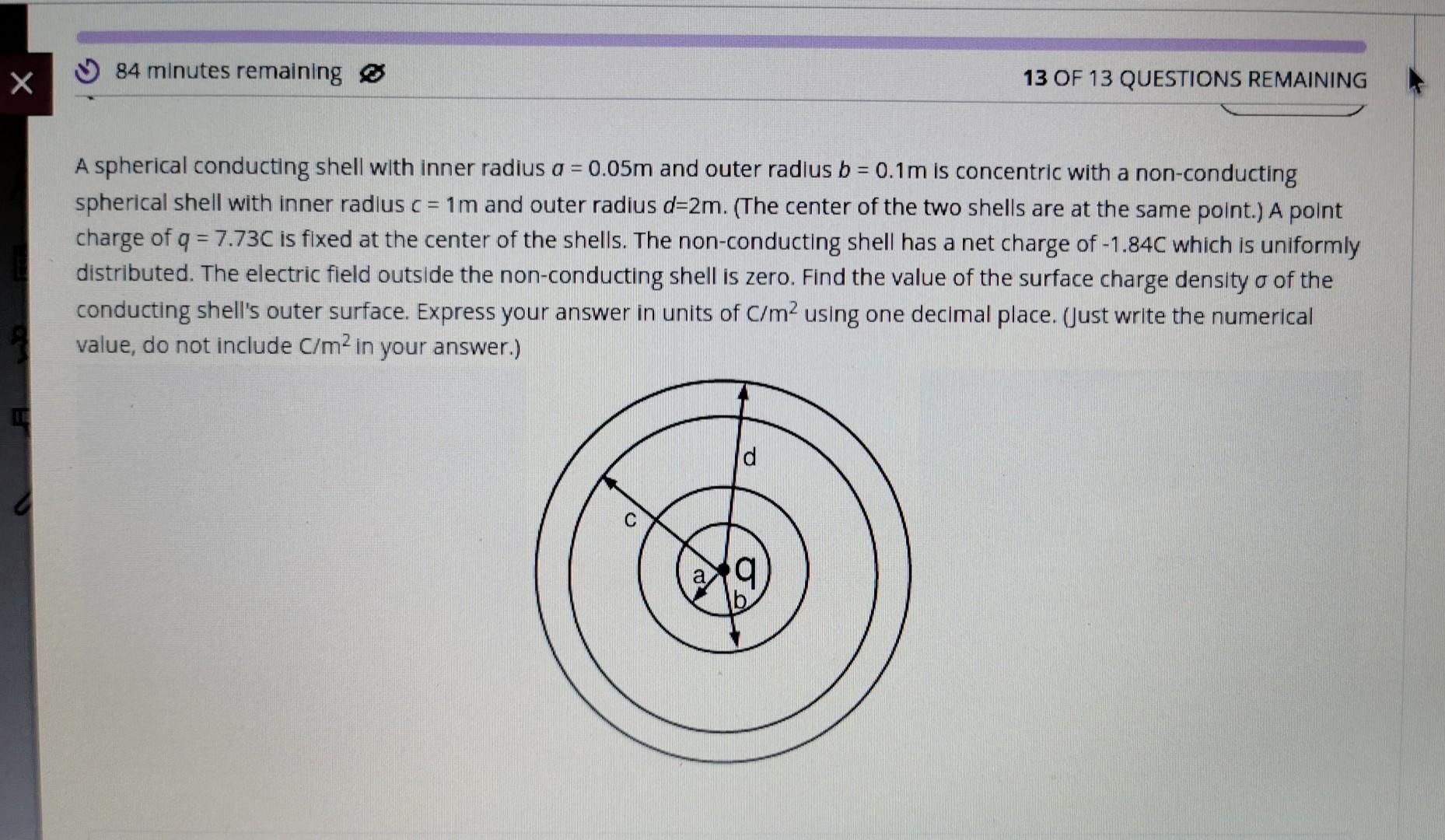 Solved A spherical conducting shell with inner radius a=0.05 | Chegg.com