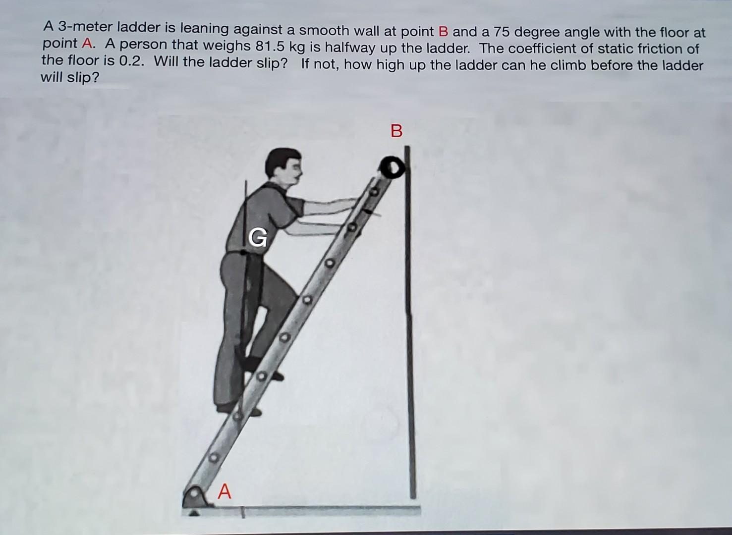 Solved A 3-meter ladder is leaning against a smooth wall at | Chegg.com