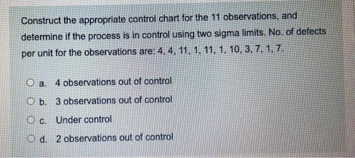 Solved Construct the appropriate control chart for the 11 | Chegg.com