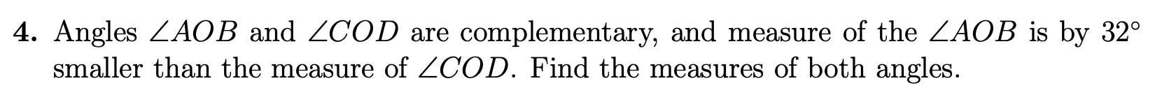 Solved Angles ??AOB ﻿and ??COD ﻿are complementary, and | Chegg.com