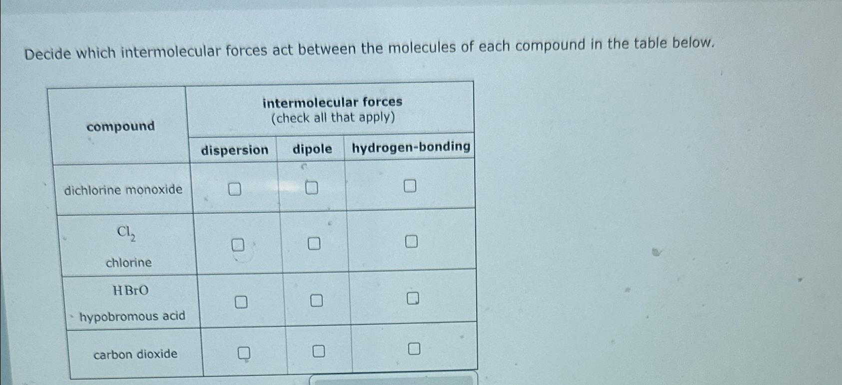 Solved Decide which intermolecular forces act between the | Chegg.com