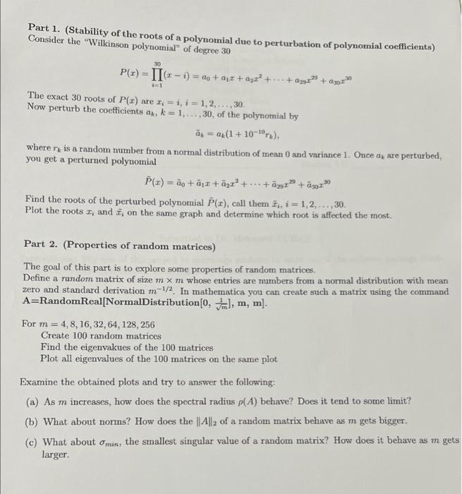 Solved Part 1. (Stability of the roots of a polynomial due | Chegg.com