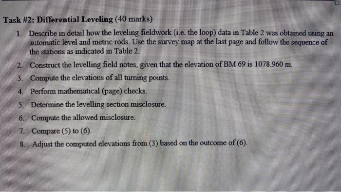 Solved Task #2: Differential Leveling (40 marks) 1. Describe | Chegg.com