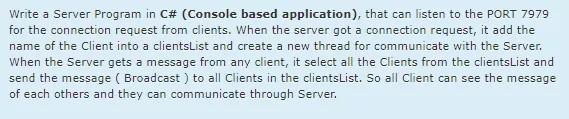 Solved Write a Server Program in C# (Console based | Chegg.com
