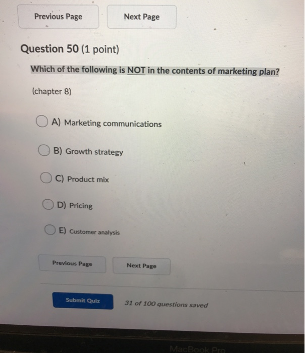 Solved Previous Page Next Page Question 50 (1 point) Which | Chegg.com