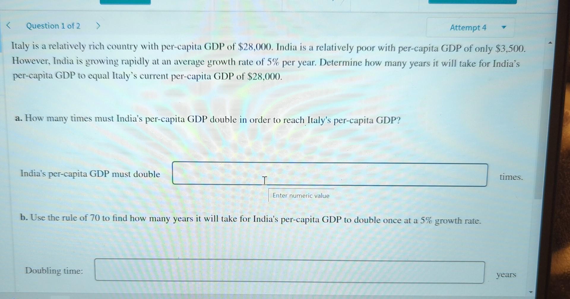 Solved Italy is a relatively rich country with per-capita | Chegg.com