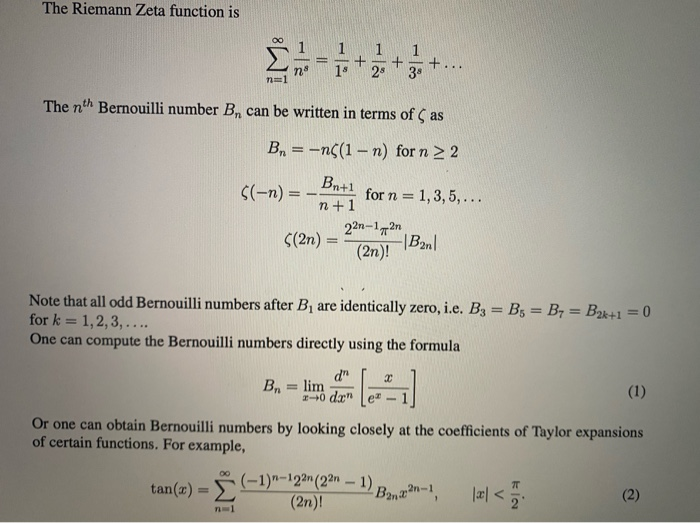 Solved The Riemann Zeta function is The nth Bernouilli | Chegg.com