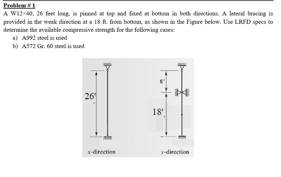 Solved Problem # 1A W12 ×40,26 ﻿feet long, is pinned at top | Chegg.com