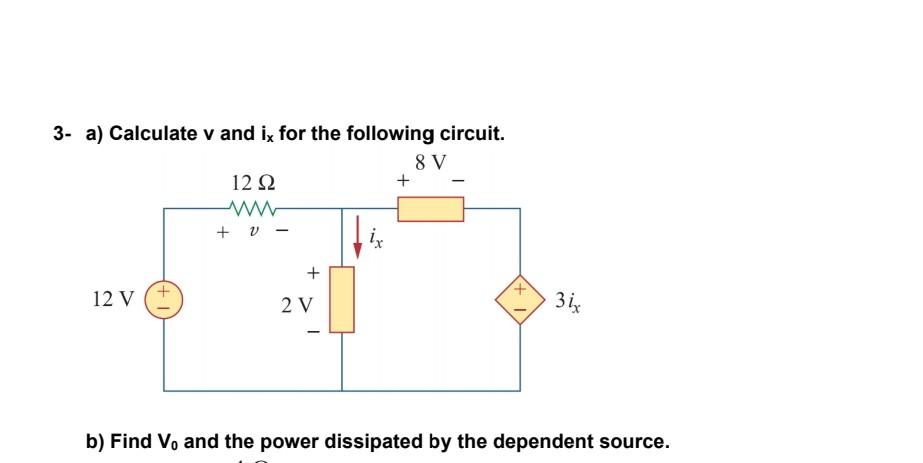 Solved 3- a) Calculate v and ix for the following circuit. | Chegg.com