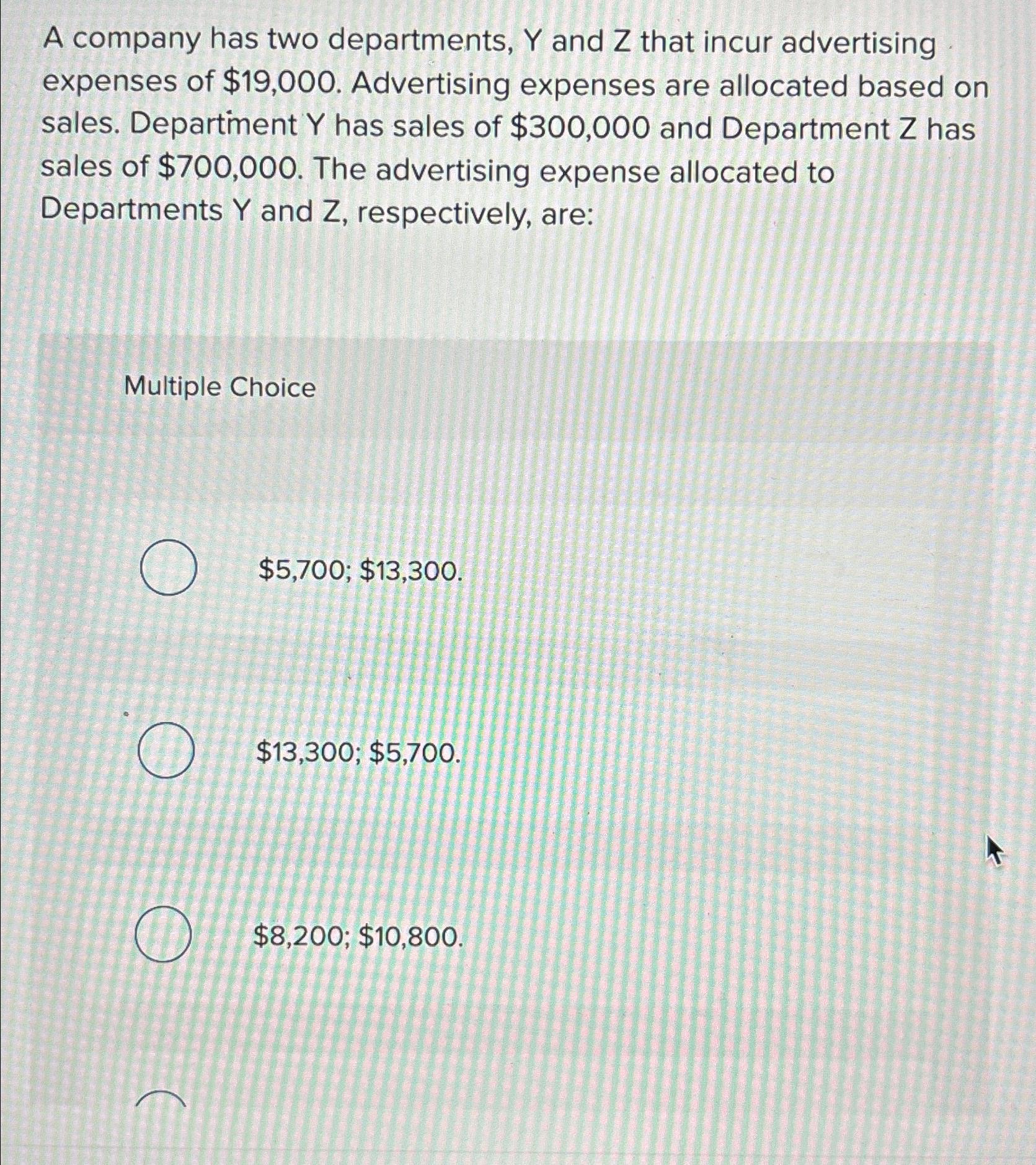 Solved A company has two departments, Y and Z that incur | Chegg.com