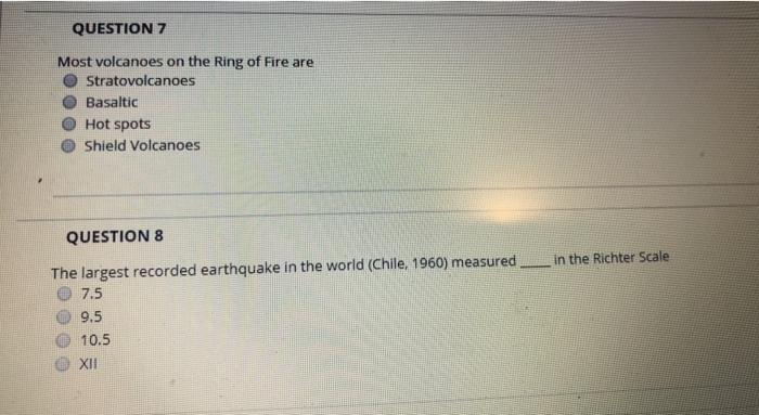 Solved QUESTION 7 Most volcanoes on the Ring of Fire are | Chegg.com Solved QUESTION 7 Most volcanoes on the Ring of Fire are | Chegg.com