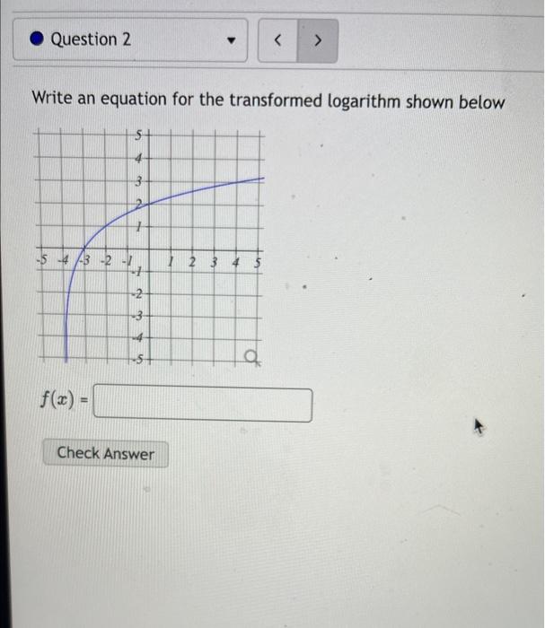 Solved Write an equation for the transformed logarithm shown | Chegg.com