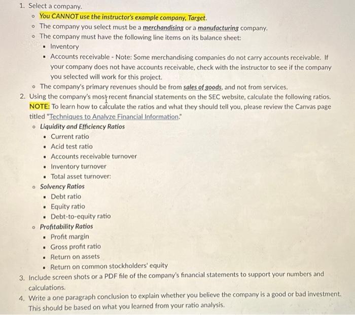 Solved 1. Select a company. - You CANNOT use the | Chegg.com