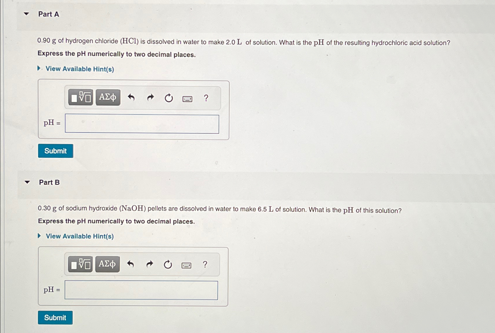 Solved PLEASE SOLVE PART A AND B!!! ﻿thanks Part A0.90g ﻿of | Chegg.com