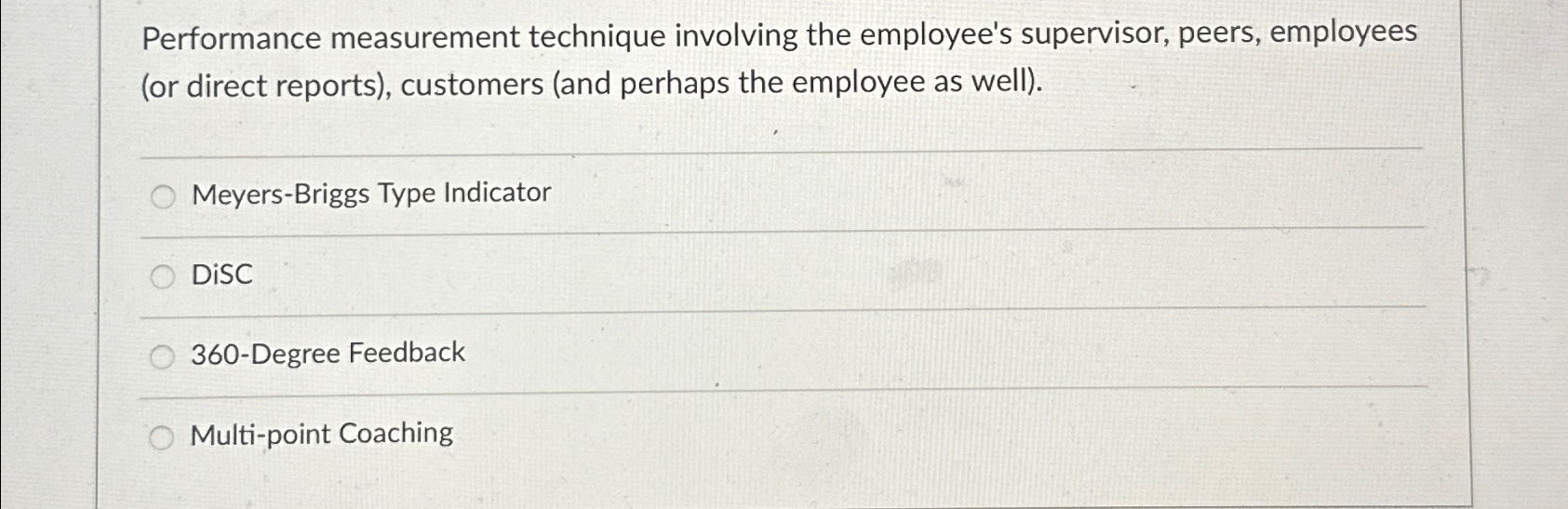 Solved Performance measurement technique involving the | Chegg.com