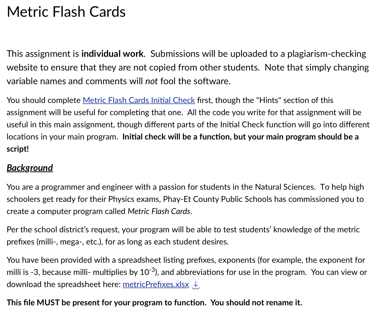 Solved Your Own Program - ﻿Metric Flash Cards Metric Flash | Chegg.com