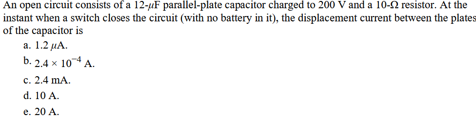 Solved An ﻿open circuit consists of a 12-μF ﻿parallel-plate | Chegg.com