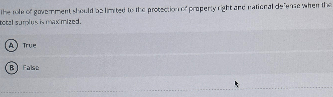 Solved The role of government should be limited to the | Chegg.com