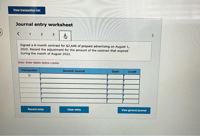 Solved Journal entry worksheet Prepaid rent for the year on | Chegg.com
