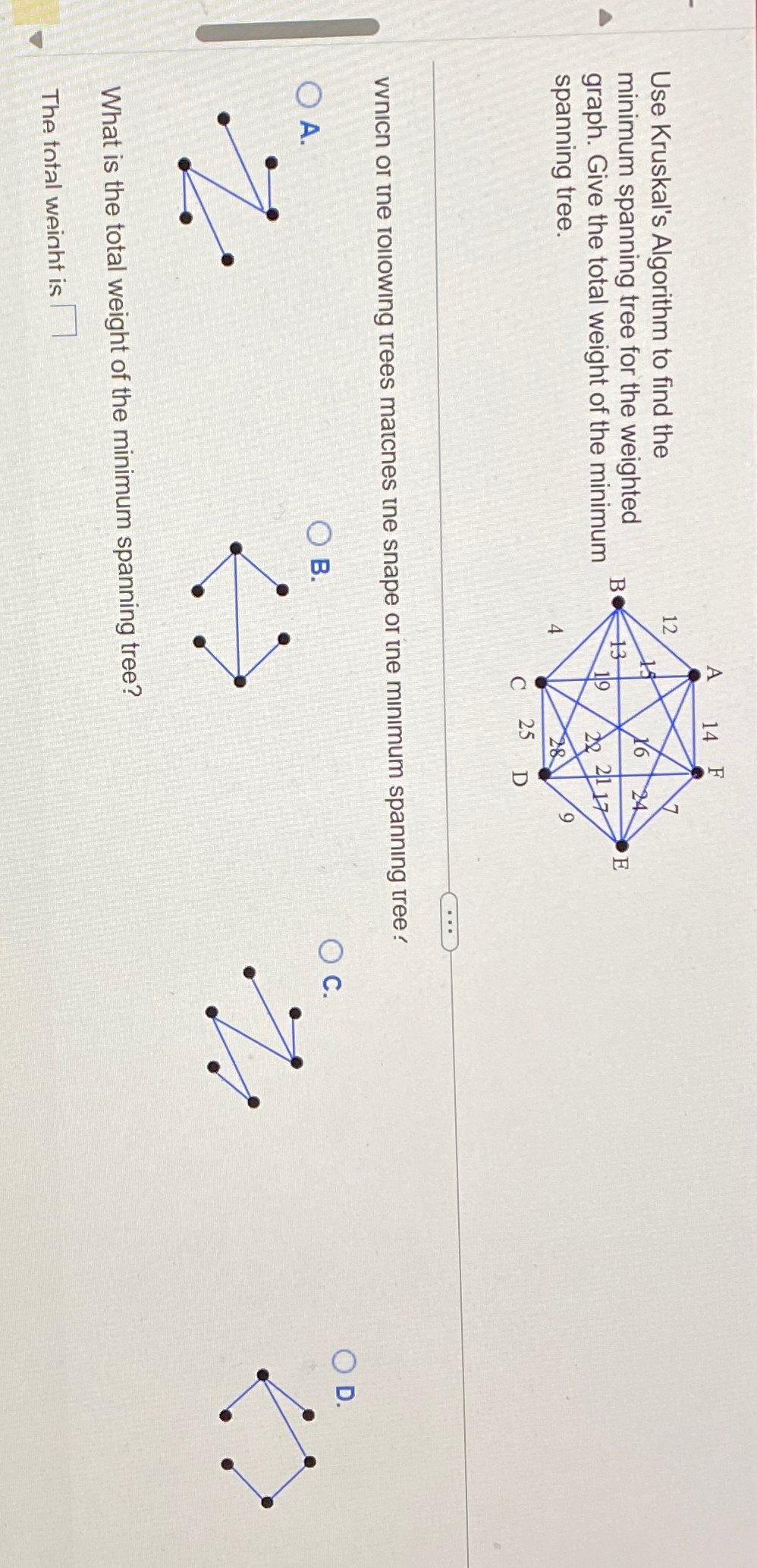 Solved Use Kruskal's Algorithm to find the minimum spanning | Chegg.com