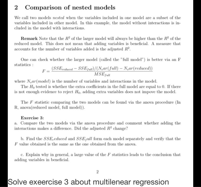 Solved 2 Comparison of nested models We call two models | Chegg.com