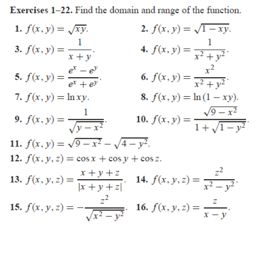 Solved Exercises 1-22. ﻿Find the domain and range of the | Chegg.com