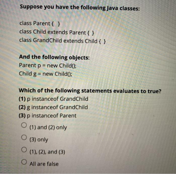Solved Suppose you have the following Java classes: abstract | Chegg.com