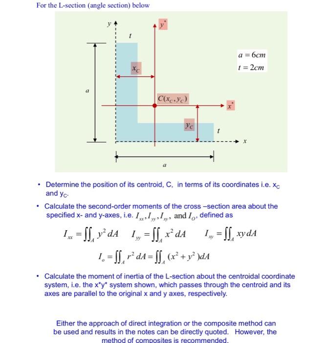Solved For the L-section (angle section) below a = 6cm t = | Chegg.com