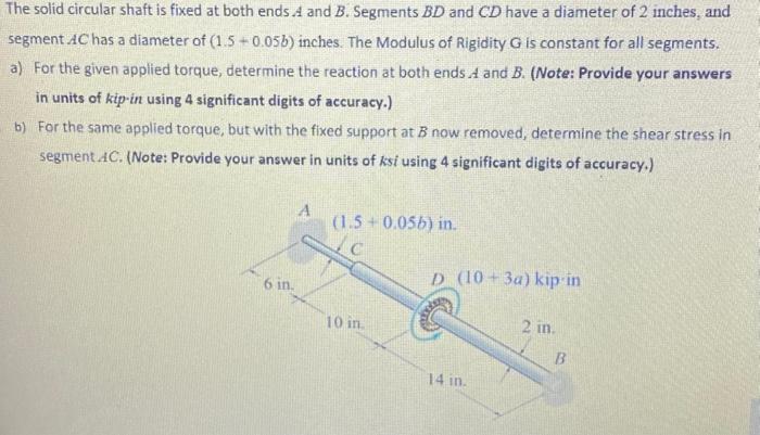 Solved The solid circular shaft is fixed at both ends A and | Chegg.com