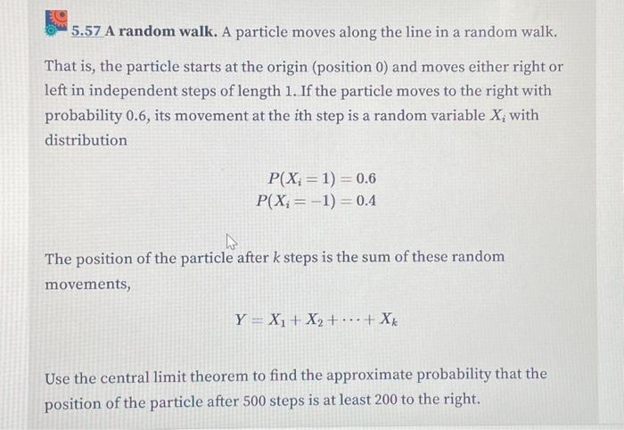 Solved 5.57 A random walk. A particle moves along the line | Chegg.com