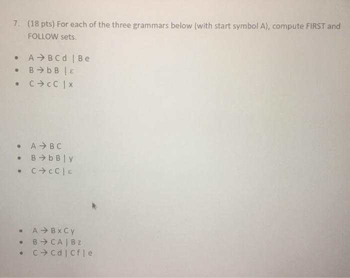 Solved 7. (18 pts) For each of the three grammars below | Chegg.com