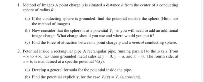 Solved 1. Method of Images A point charge q is situated a | Chegg.com
