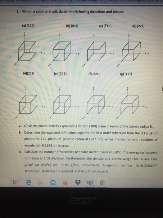 Solved DEO 1. within a cubic unit cell, sketch the following | Chegg.com