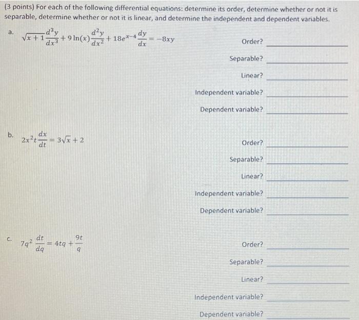 Solved (3 points) For each of the following differential | Chegg.com