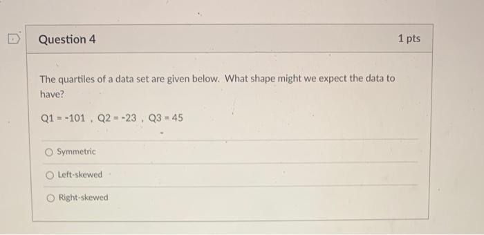 Solved Question 4 1 pts The quartiles of a data set are | Chegg.com
