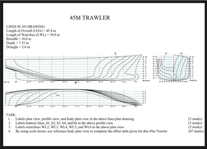 45M TRAWLER LINES PLAN DRAWING Length of Overall | Chegg.com